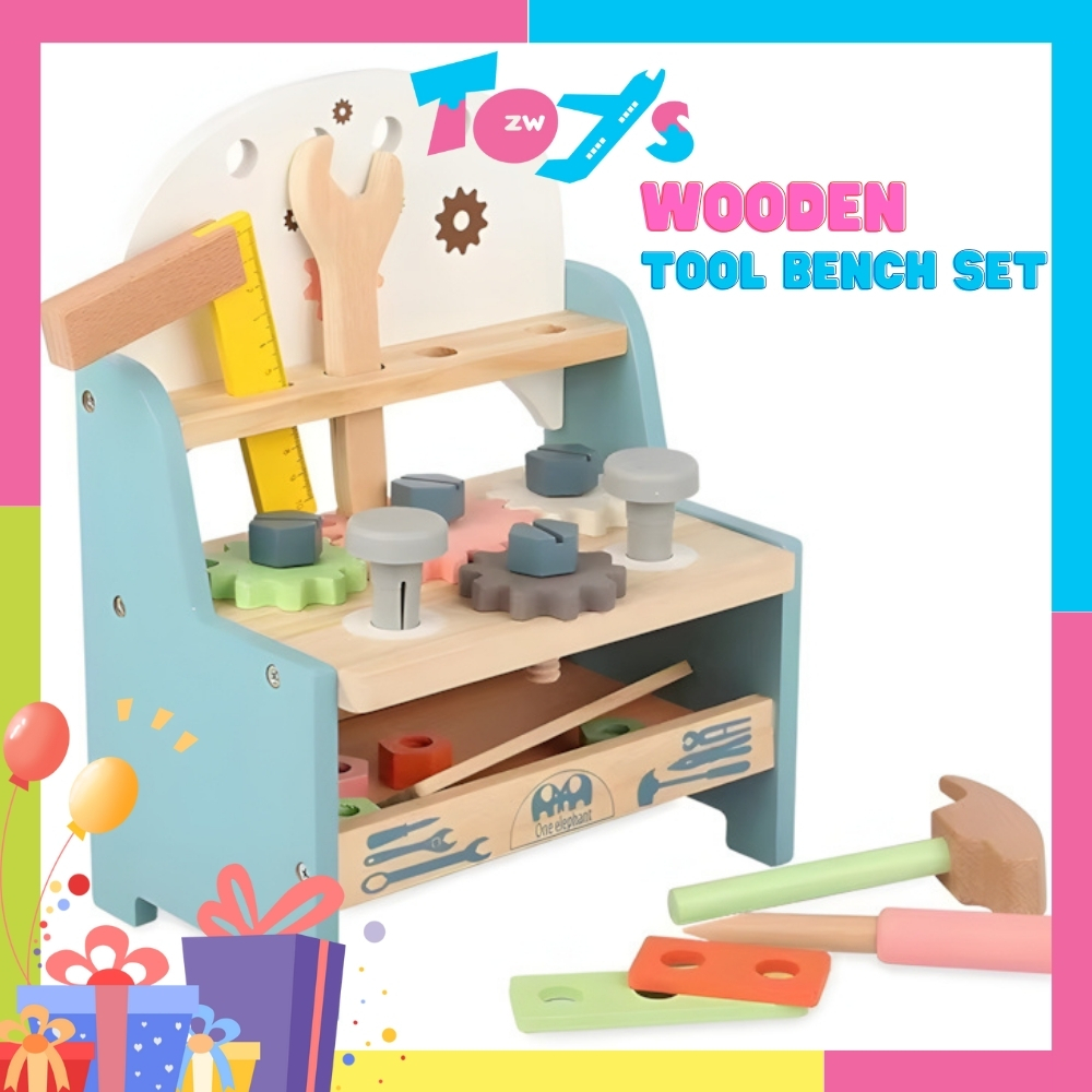 Gift Box Wooden Mini Tool Bench Toy Set Workbench Construction Workshop ...