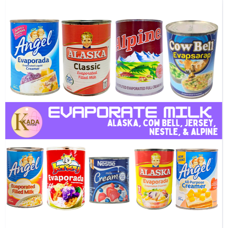 Alaska Evaporated Milk, Cow Bell, Angel, Jersey & Alpine - Unsweetened ...