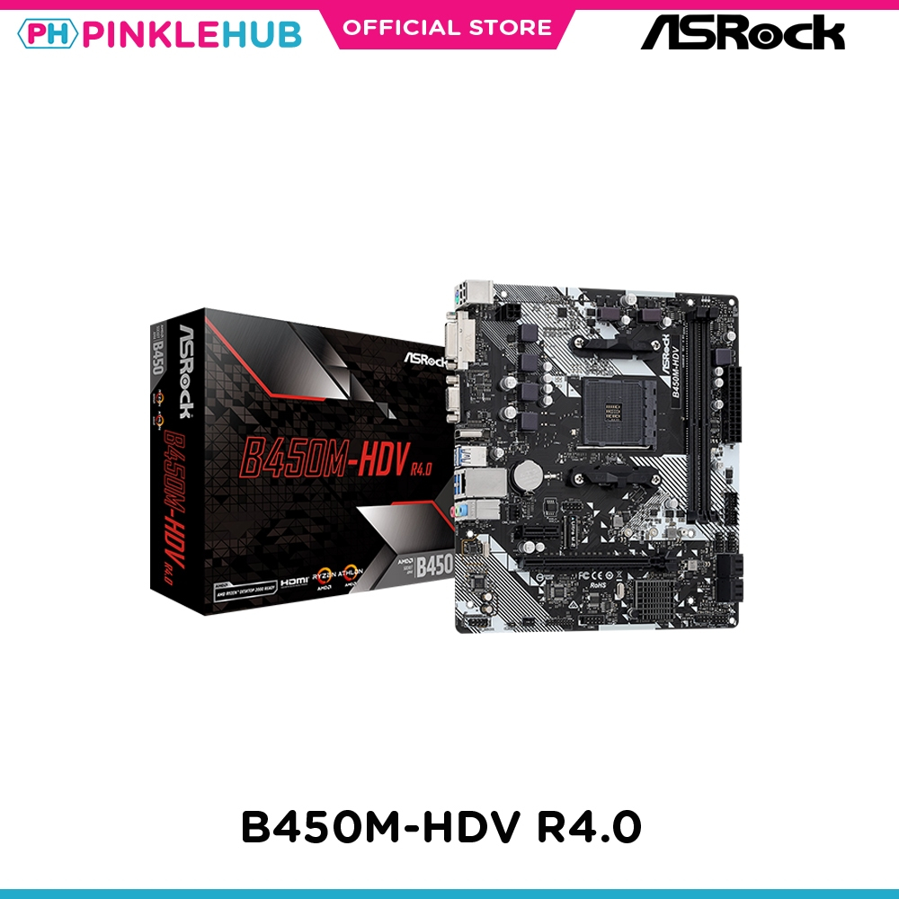 ASRock B450M-HDV R4.0 ( AMD AM4 Socket Ryzen™ 2000, 3000, 4000 G-Series ...