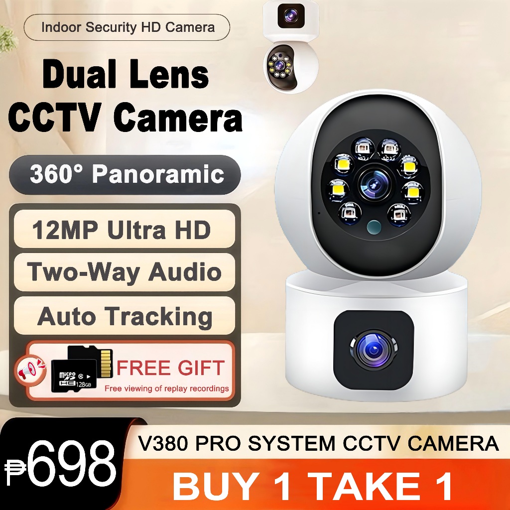 BUY 1 TAKE 1 V380 Pro CCTV Camera Dual Len Connect Cellphone 360 Pan ...