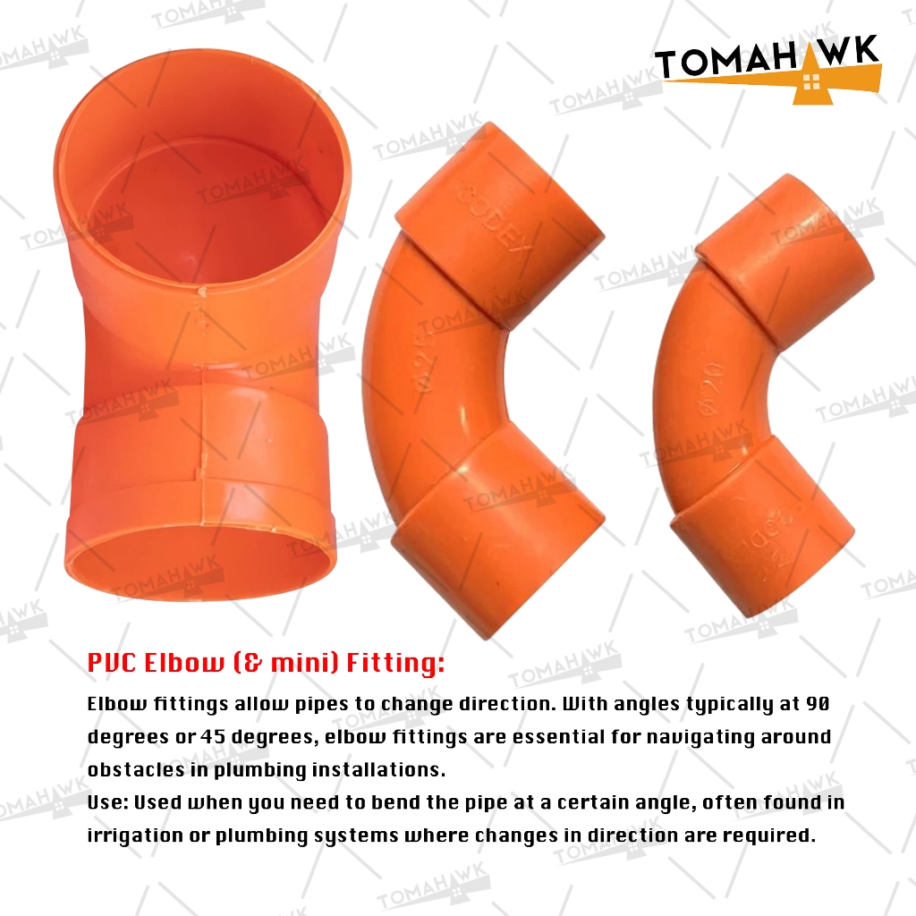 TOMAHAWK PVC ORANGE FITTINGS MINI ELBOW 1/2 / 3/4 / 1" SOLD PER PACK ...