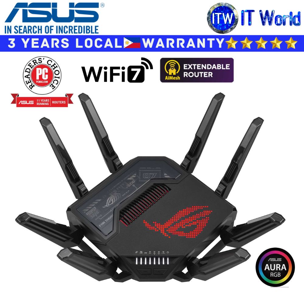 ASUS ROG Rapture GT-BE98 Quad-band WiFi 7 BE25000 AiMesh Gaming Router with Dual 5GHz, Dual 10G ...