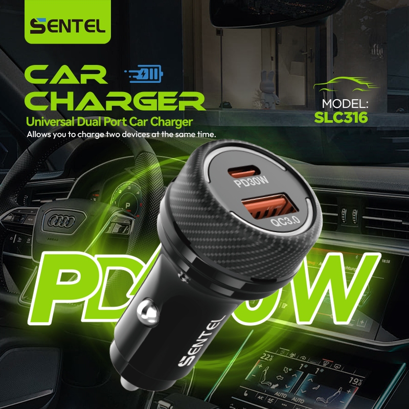 SENTEL Car Charger Dual Port Super Fast Charging PD30W SLC-316 (Cable ...