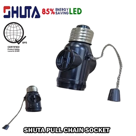SHUTA PULL CHAIN SOCKET W/ 2 FLAT PIN OUTLETS STE-Y006 BPS CERTIFIED ...