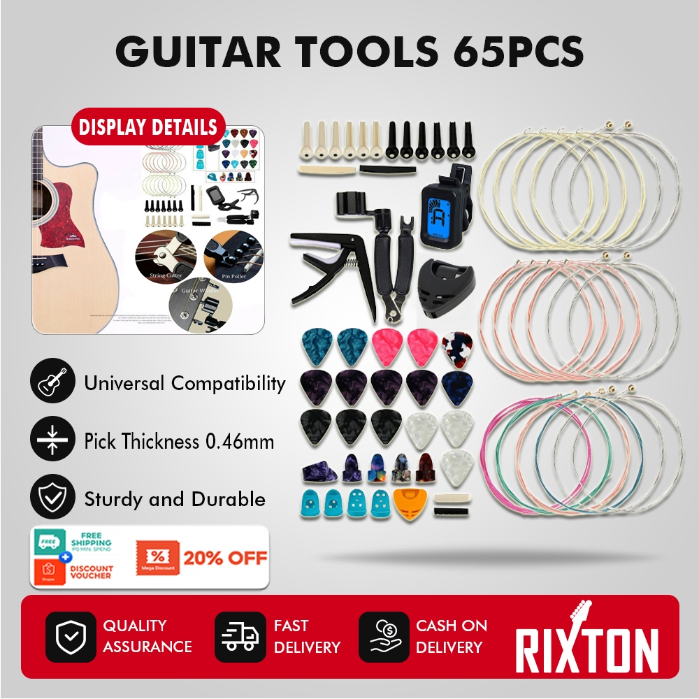 RIXTON Guitar Tool 65Pcs Set Changing Kit Strings Pick Capo Winder ...
