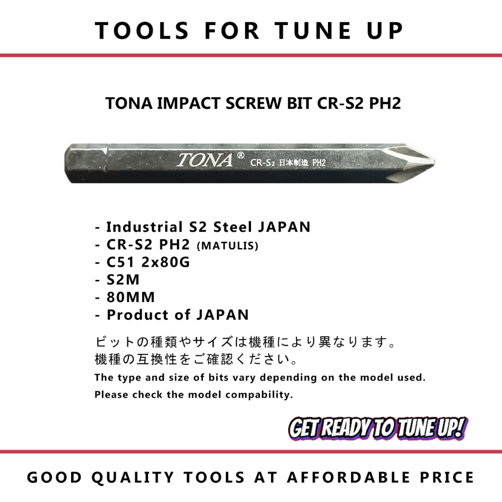 TONA Impact Screw Bit CR-S2 PH2 (Matulis) for Motorcycles and Car Hand ...
