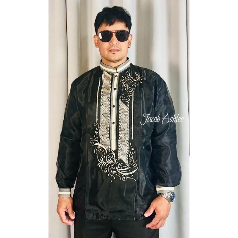 Black Modern Barong Tagalong | Chinese Collar Barong with lining ...