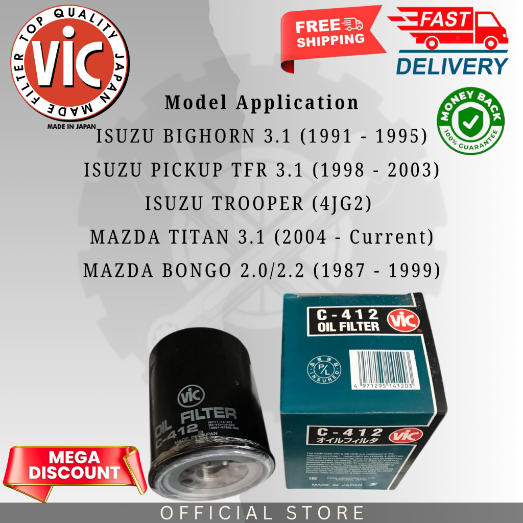 Oil Filter Vic C-412 Isuzu/Pick up/Trooper/Bighorn/Mazda Titan/Bongo ...