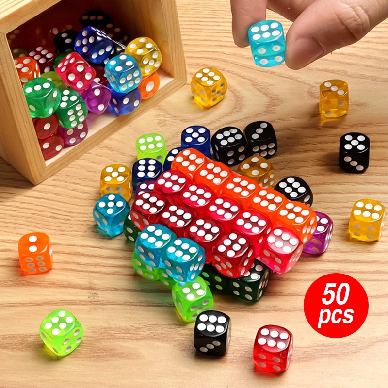 50pcs 14mm Dice Set,10 Colors 6 Sided Acrylic Game Dice for Board Games ...