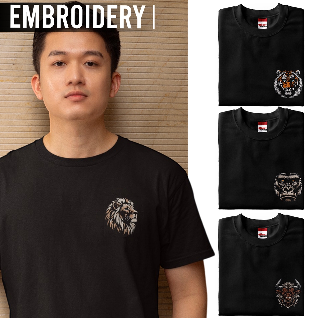 Shirt planet Embroidery Fearless Animals Monkey Lion Tiger Toro Design ...