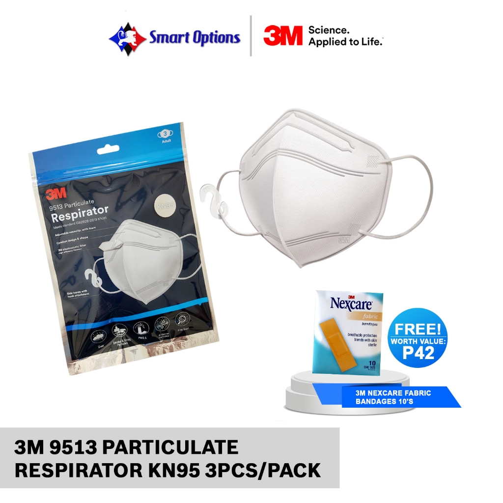 3M 9513 PARTICULATE RESPIRATOR KN95 1PACK/3PCS. WITH FREEBIE | Shopee ...