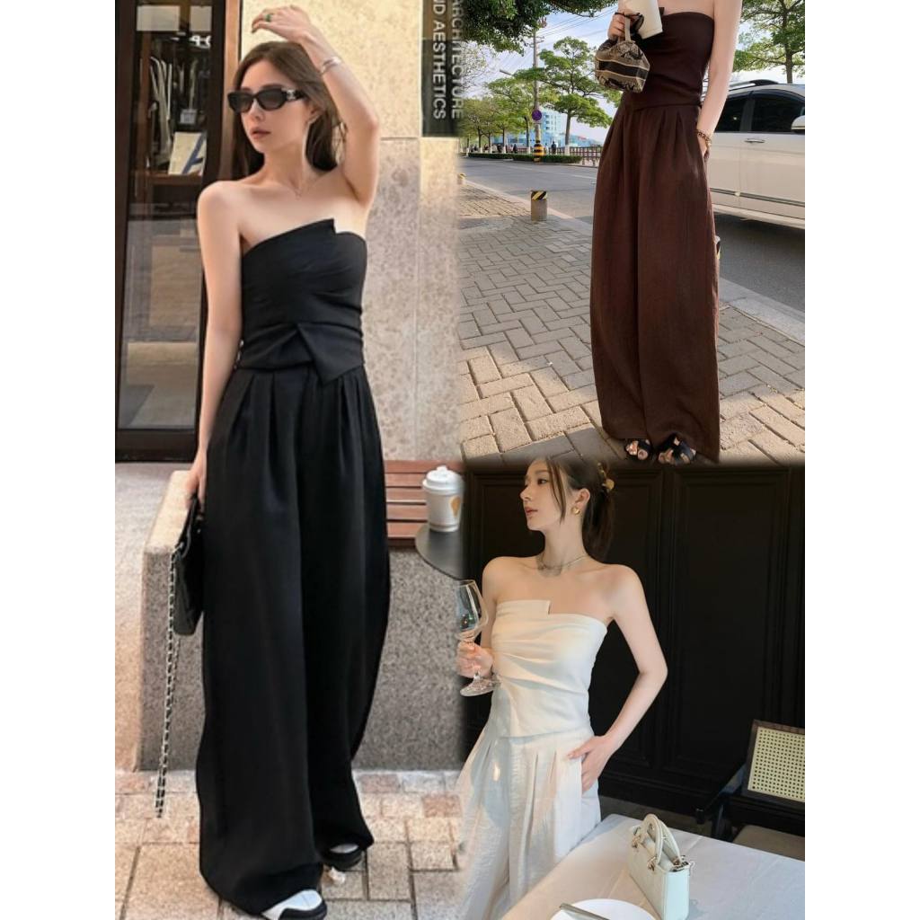 A3464 EZ Fashion Shirred Tube Top & Side Pocket Garter Wide Leg Pants ...
