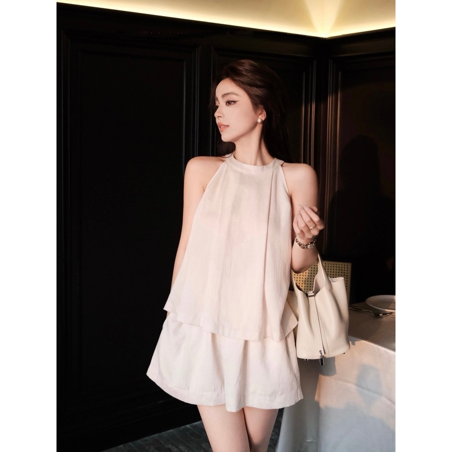 A3460 EZ Fashion Single Button Back Halter Neck Babydoll Top & Garter ...