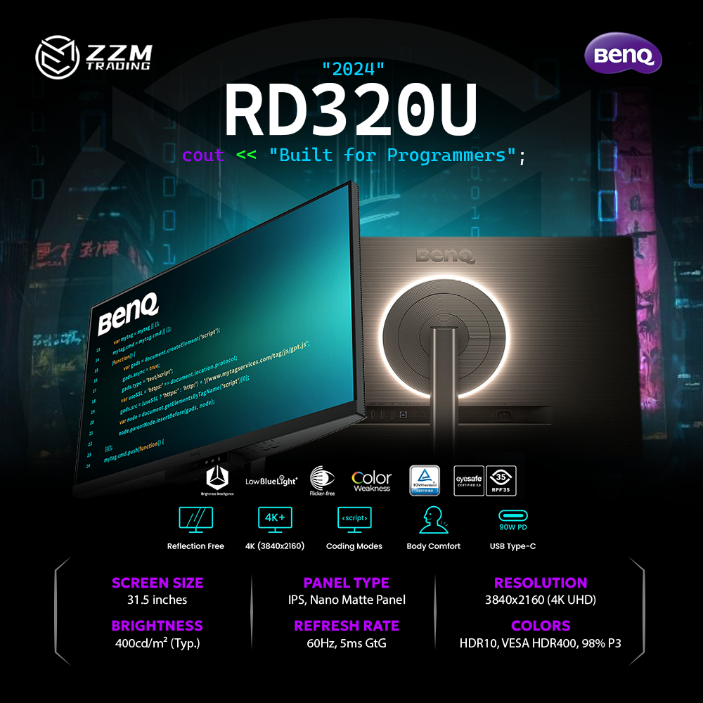 BenQ RD320U 31.5" 3840x2160 (4K UHD) IPS DisplayHDR400 HDR10 Programming Monitor ZZM Trading ...