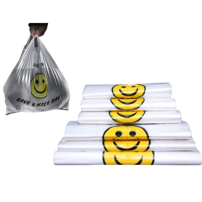 500pcs - Sando Bag / Plastic Bag color Red and Transparent Happy Smile ...