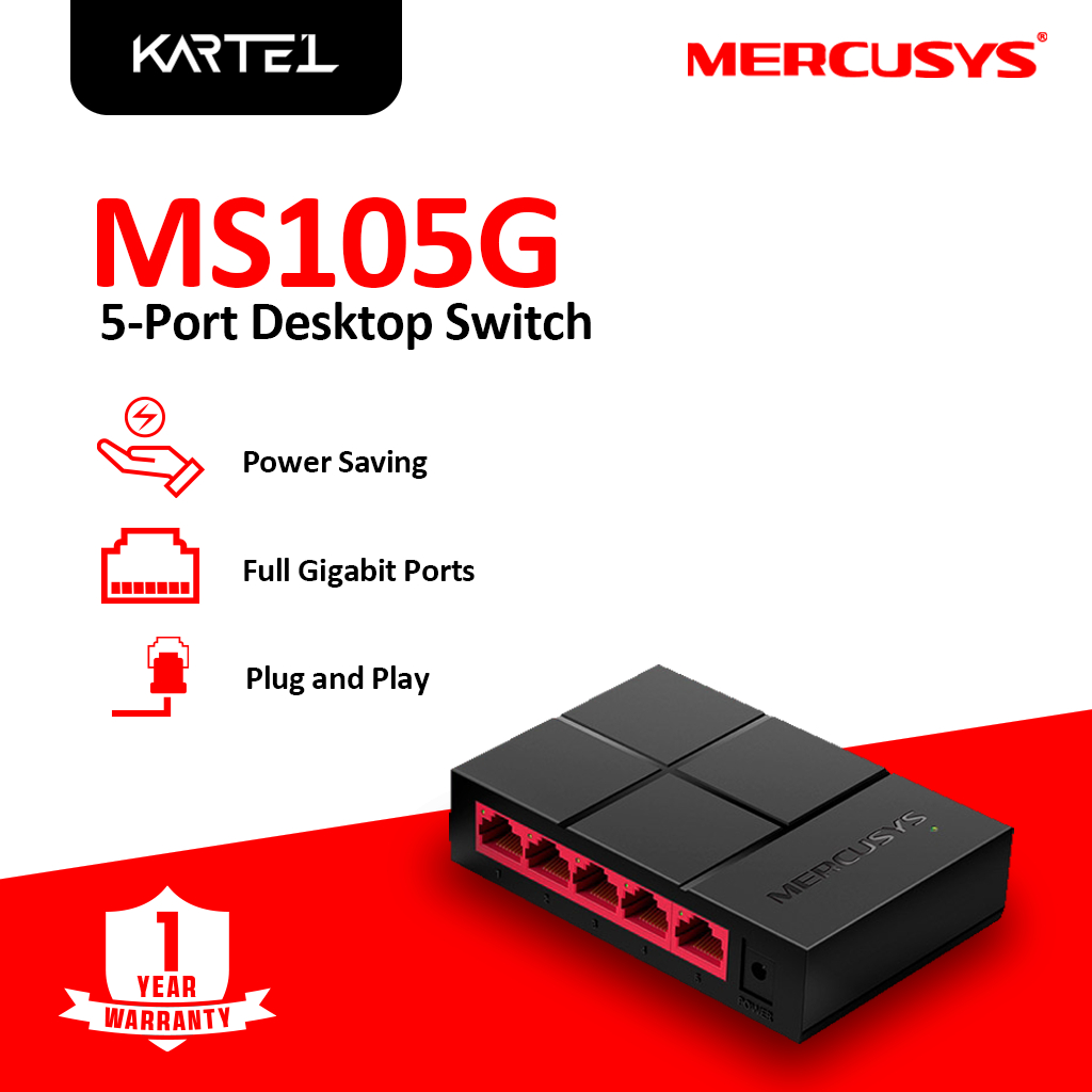 Mercusys MS105G 5-Port 10/100/1,000 Mbps Desktop Switch Gigabit Ports ...