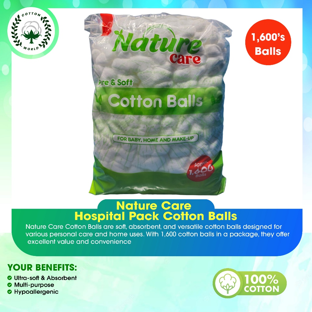 Cottons World Cotton Balls Hospital Pack 1,600's (Small Balls) | Shopee ...
