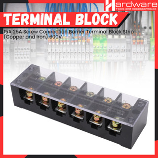 Terminal Block 600V 3 to 15 Slots 15A 25A Iron Copper Molded Type Electrical Hardware Tools ...