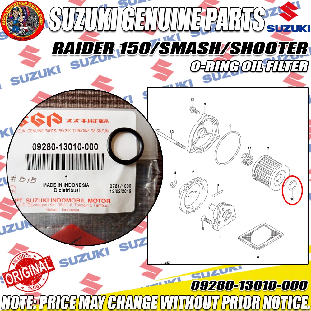SUZUKI RAIDER 150/SMASH/SHOOTER O-RING OIL FILTER (SGP) (GENUINE: 09280 ...