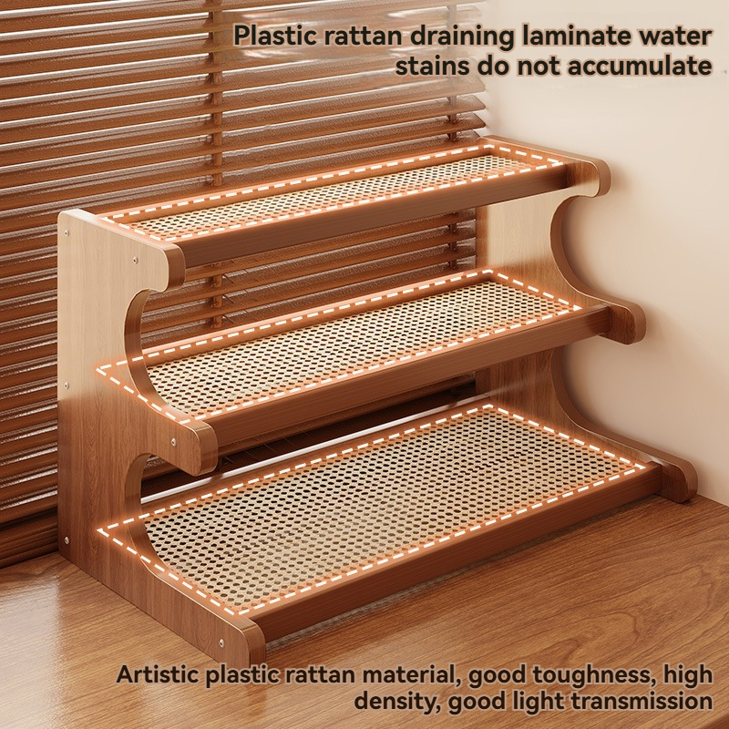 2/3 Tier Rattan Desktop Rack Storage Rack Bookshelf Simple Wooden Shlef ...