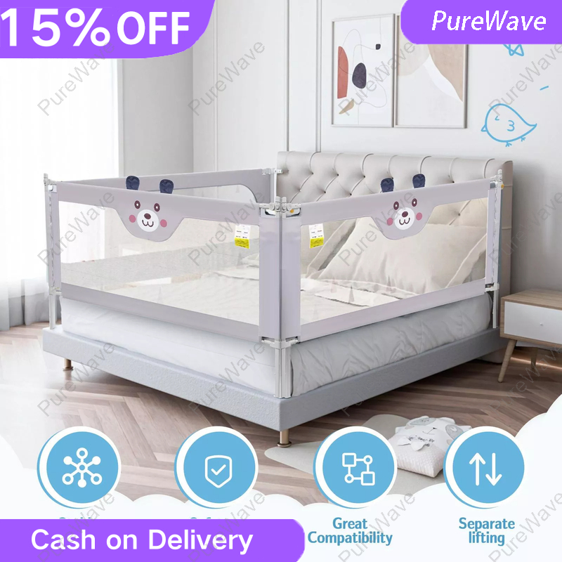 PureWave Bed Fence for Baby with Adjustable Anti-Fall Bed Guard Rail ...