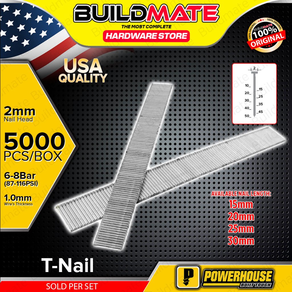 BUILDMATE Powerhouse Air Nailer T-Nails 15mm T Shaped Nails Staple Gun ...