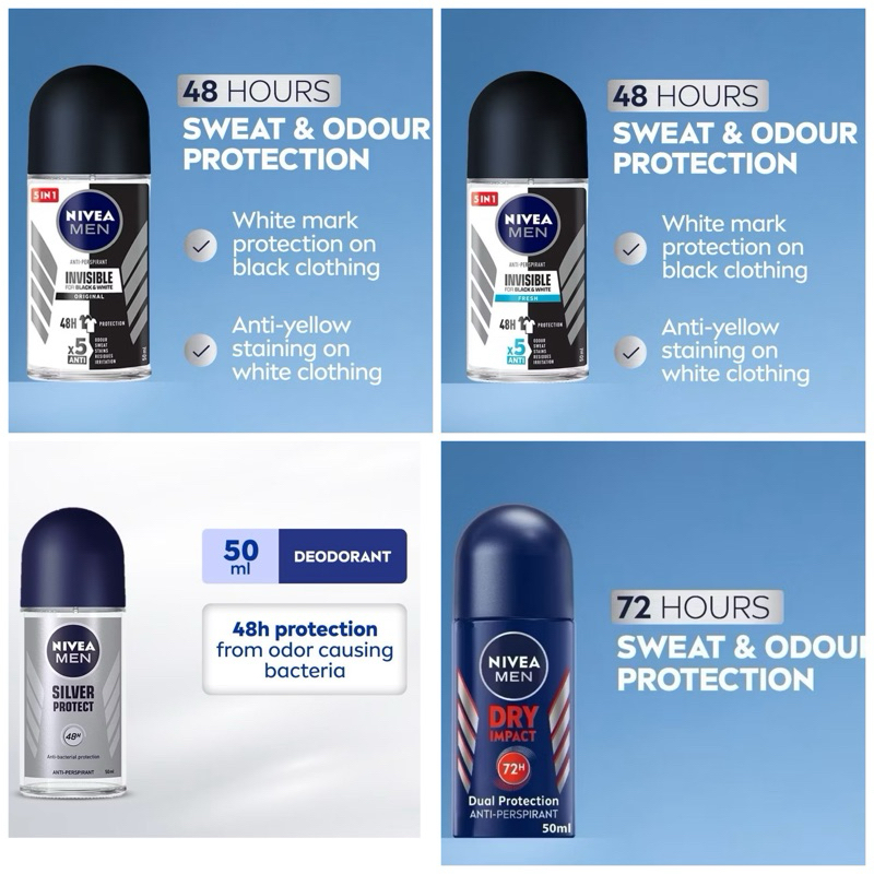 NIVEA MEN DRY IMPACT/SILVER PROTECT/NIVEA MEN INVISIBLE FRESH DEO ROLL ...