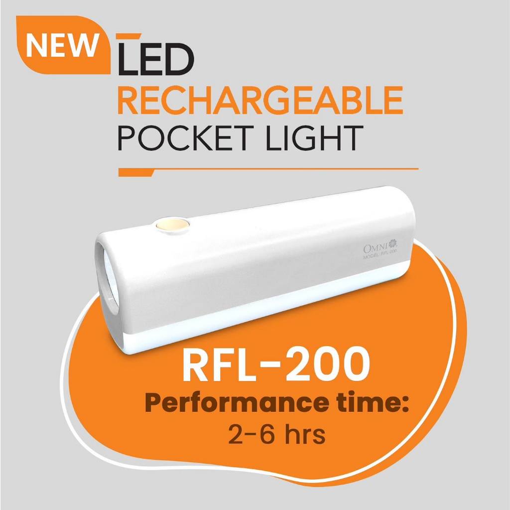 OMNI Mini LED Rechargeable Pocket Flashlight RFL-200 w/ S.O.S, Torch Light (Gray, Blue, Green ...