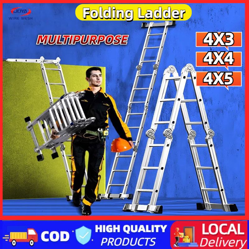 12FT/16F/20FT Foldable Ladder Thicken Aluminum Ladder heavy duty ...