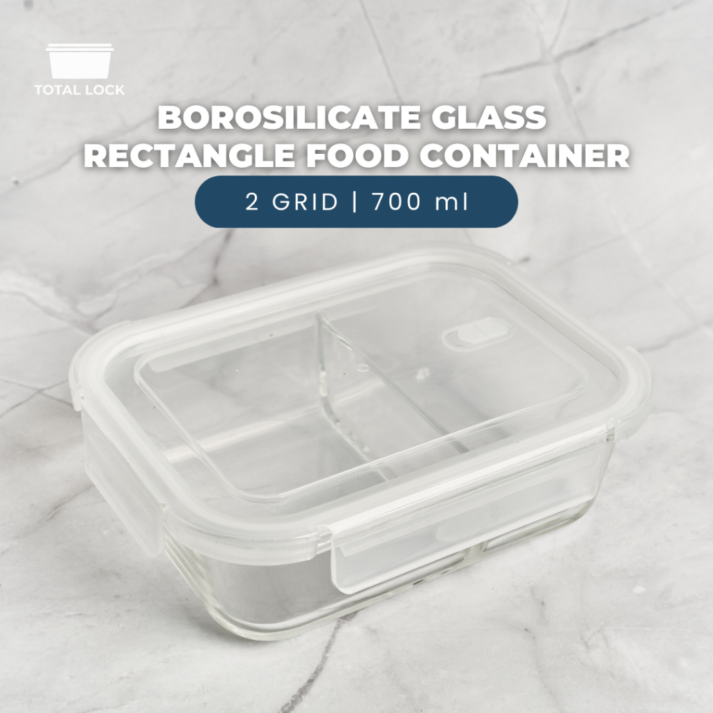 Total Lock Lunchbox Glass Food Container with Divider Rectangle 700ml ...