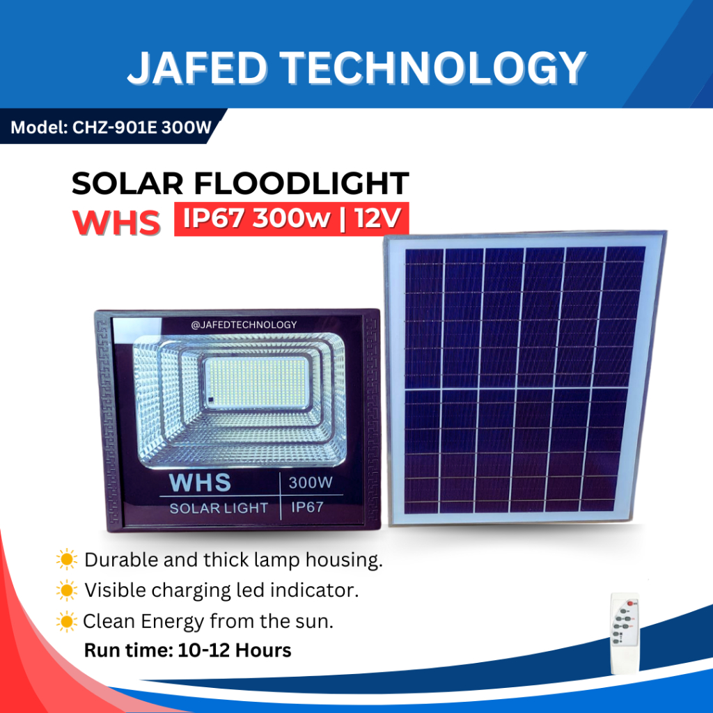 WHS Solar Flood Light CHZ-901E 300W IP67 Solar Light 12W Solar Panel ...