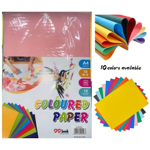 A4 Size Coloured Paper - (Pack of 100Sheets), Multicolor 10 colors ...