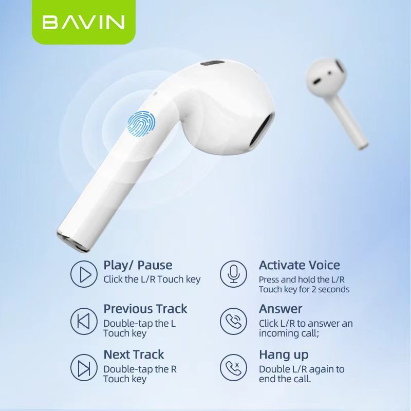BAVIN BA81 Wireless Bluetooth Earbuds Smart Color Screen TWS Semi-in ...