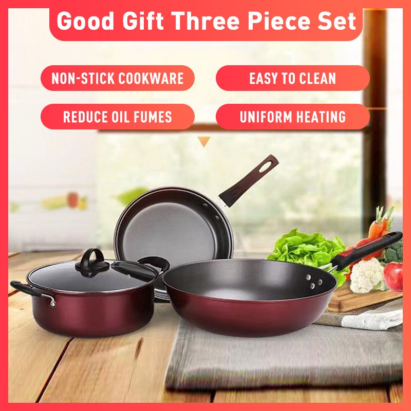 DAERRYS 3PCS Non Stick Frying Pan Cookware Set Induction Cookware Set Original Stir Fry Pan ...