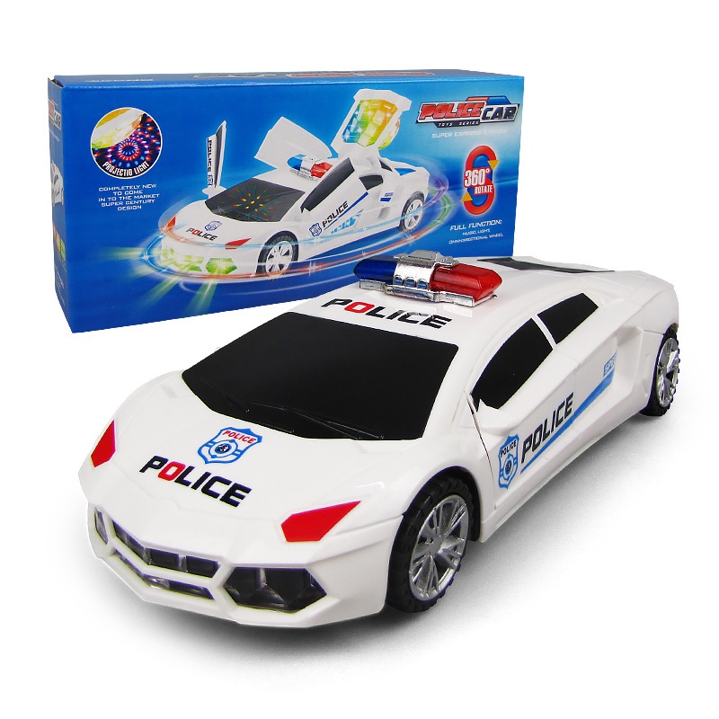 Electric Toy Car 360°Rotation Police Car With LED Light Music ...