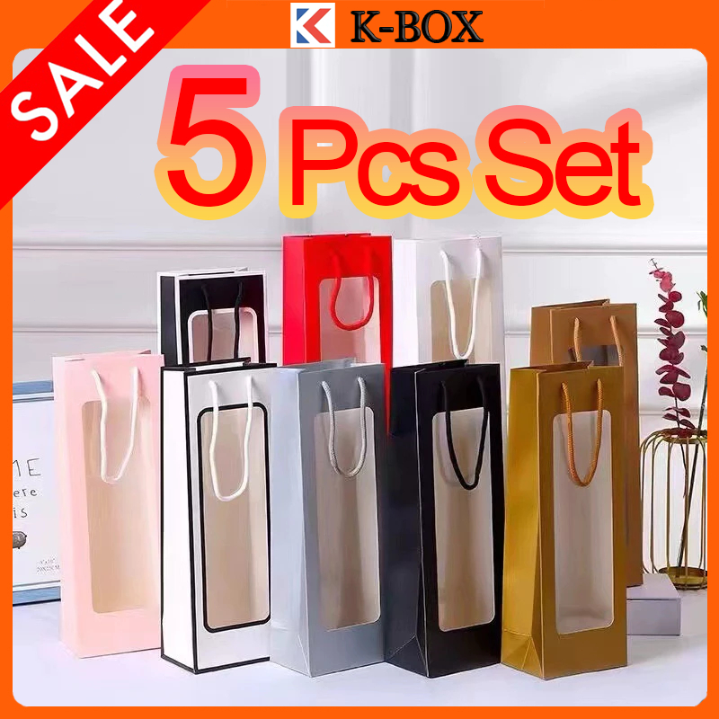 (5 PCS) Wine Paper bag, Bottle Gift bag, Flower Paper Bag Tumblr Box ...