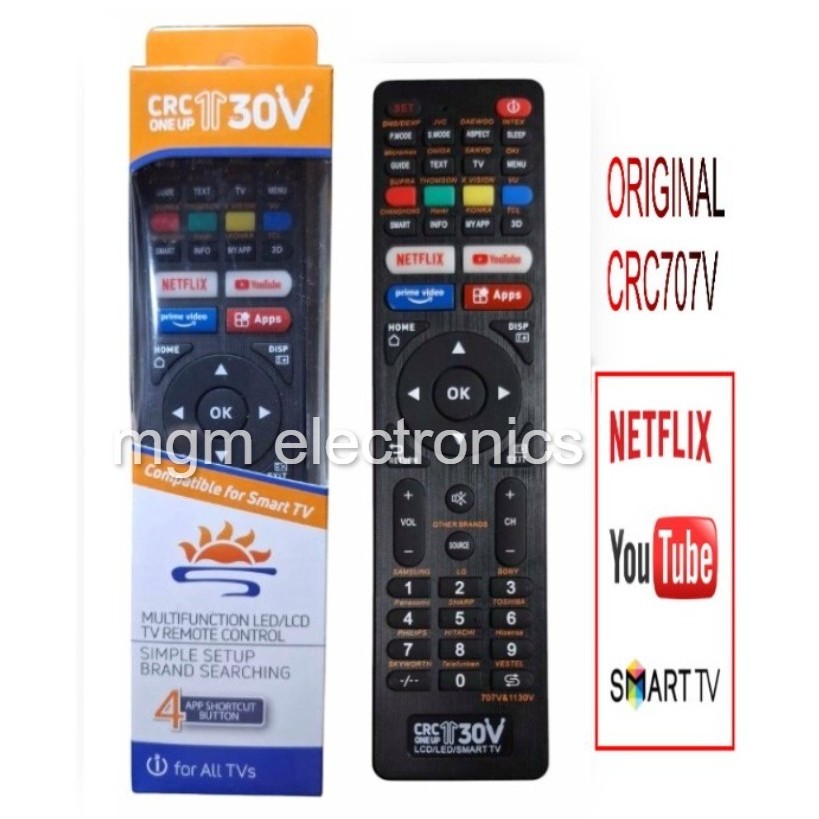 1PC. CRC707V Universal Remote Control LED LCD TV with YOUTUBE, NETFLIX button | Shopee Philippines