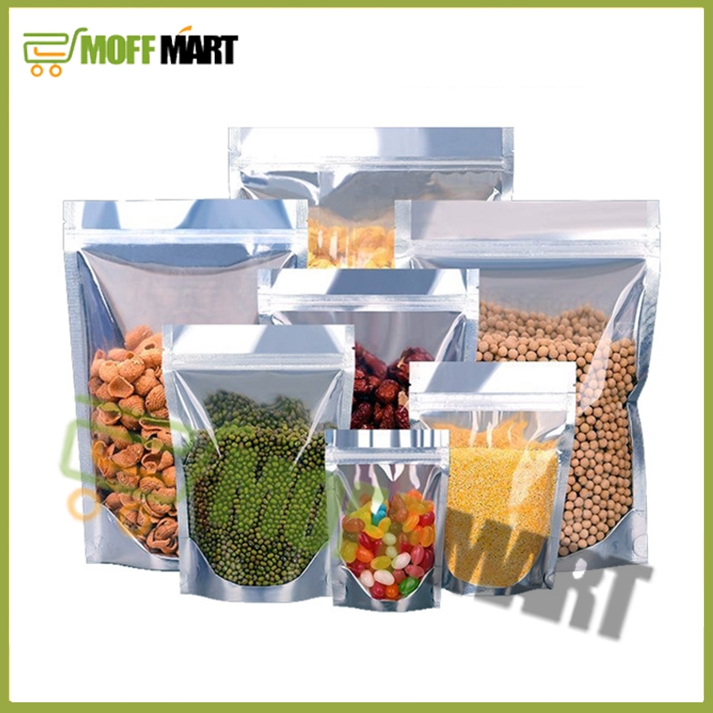 MOFF 100Pcs Half Silver Aluminum Half Clear Stand Up Pouch Packaging Resealable | Shopee Philippines