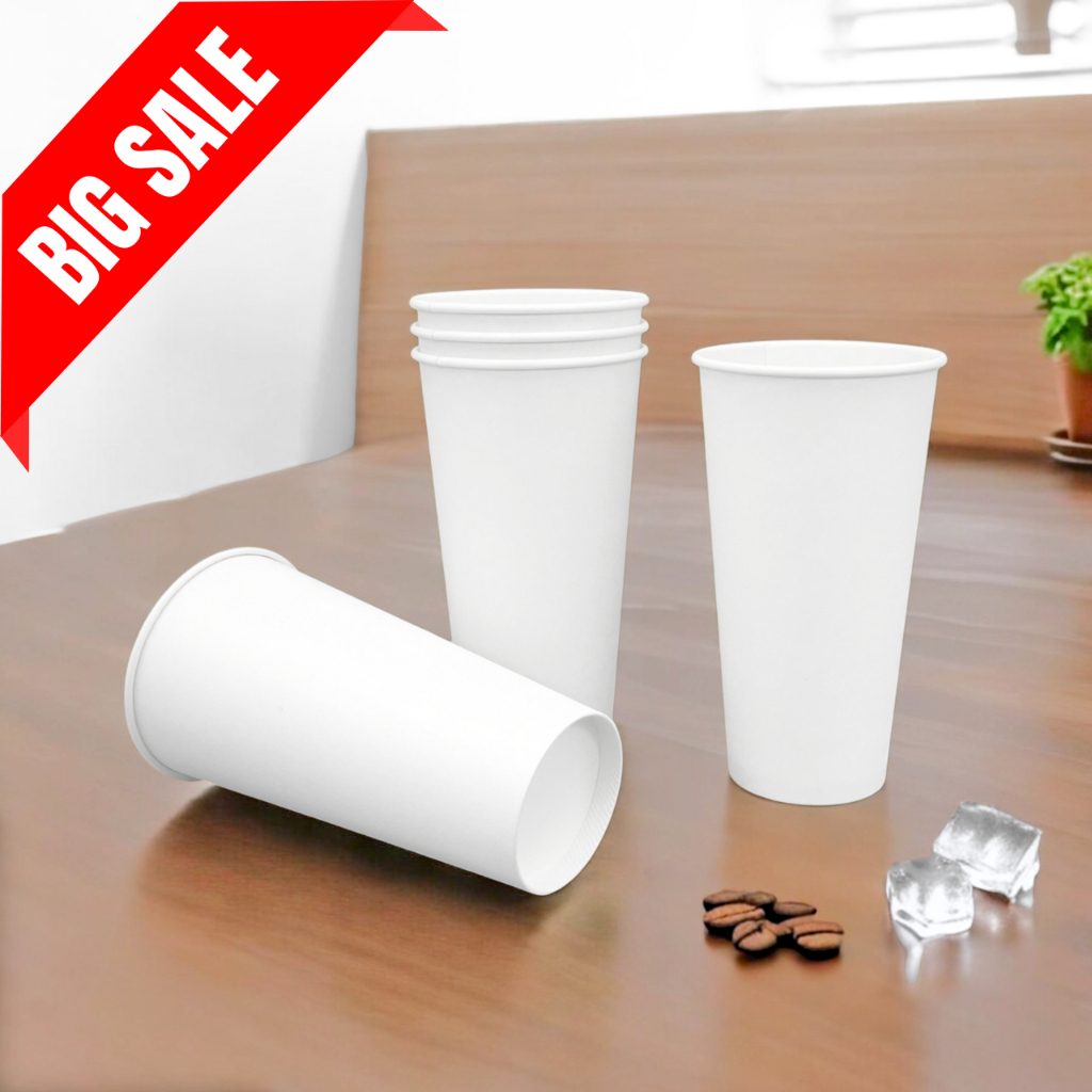 100pcs 24oz Paper Cups 95mm Hot & Cold Disposable Plain White Paper Cup ...