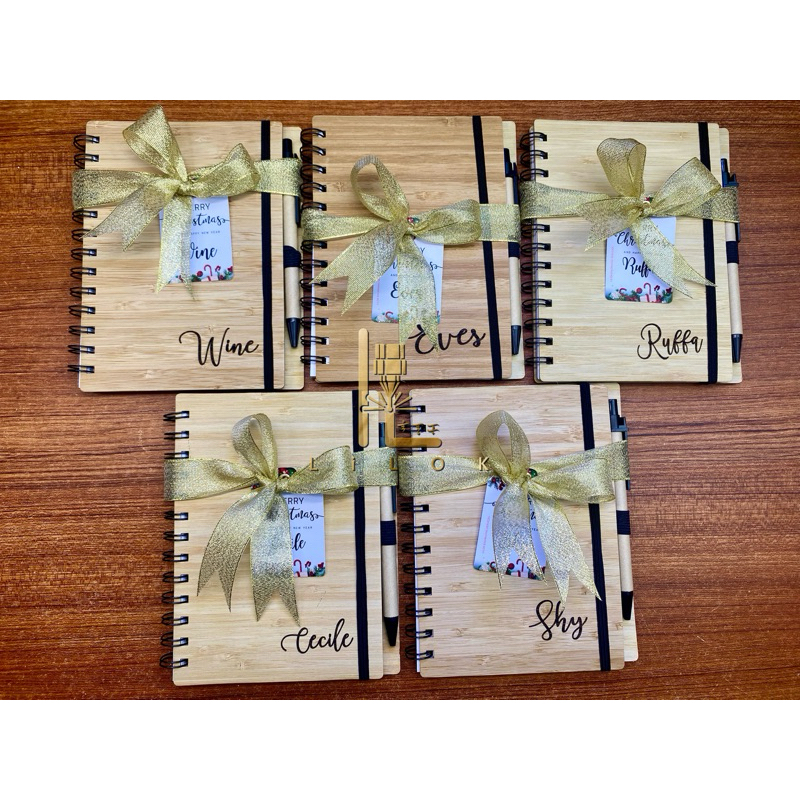 Personalized Bamboo Notebook with Kraft Pen & Garter | Laser Engraved ...