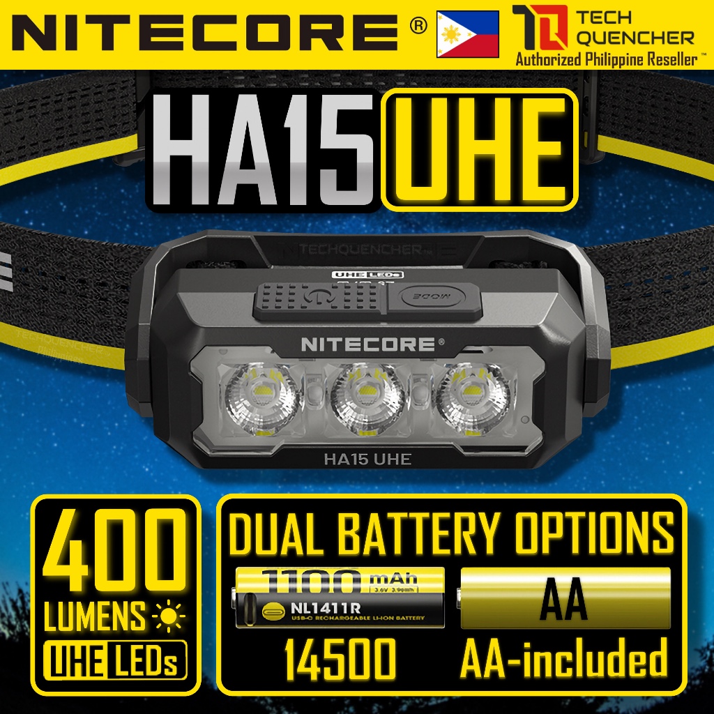 Nitecore HA15 UHE Headlamp - 400 Lumens - AA Battery - Dual Power ...
