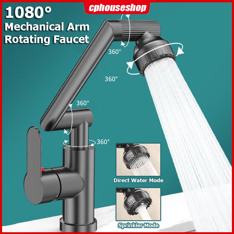 1080° Degree Swivel Faucet for Bathroom Kitchen Sink Rotate Spray Dual ...