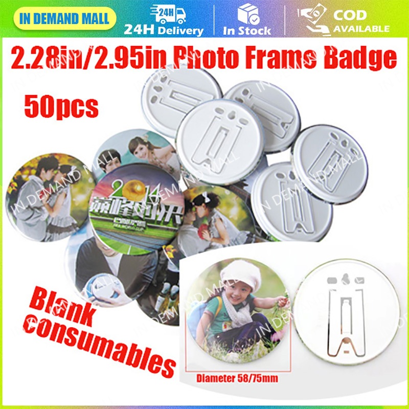 COD 50sets 58/75MM Photo Stand Button Badge Material DIY Empty Photo ...