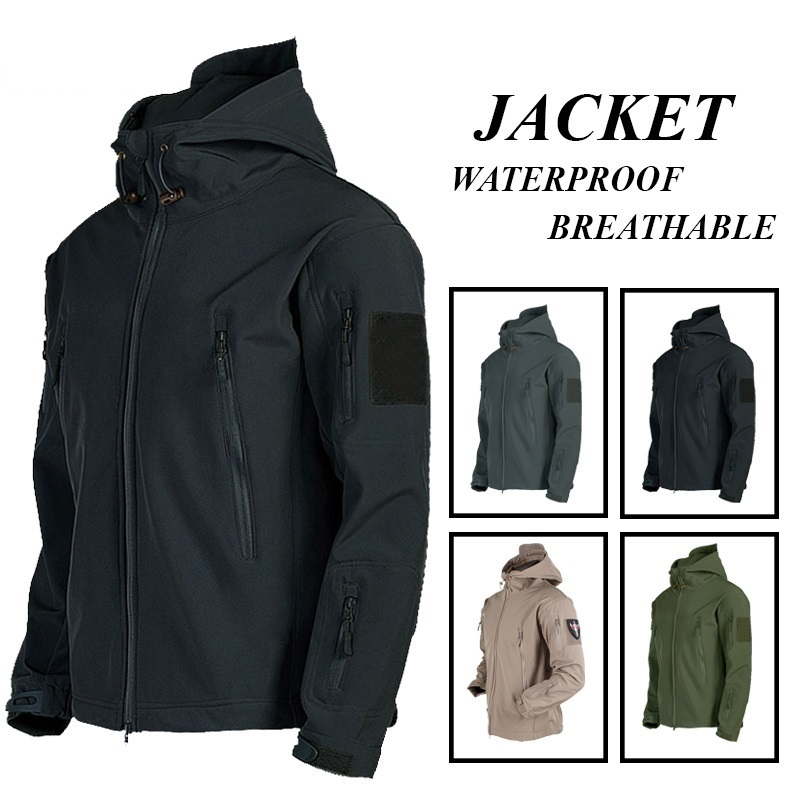 Men Jacket Outdoor Waterproof Shark Skin Softshell Windproof Breathable Zipper Jacket Coat ...
