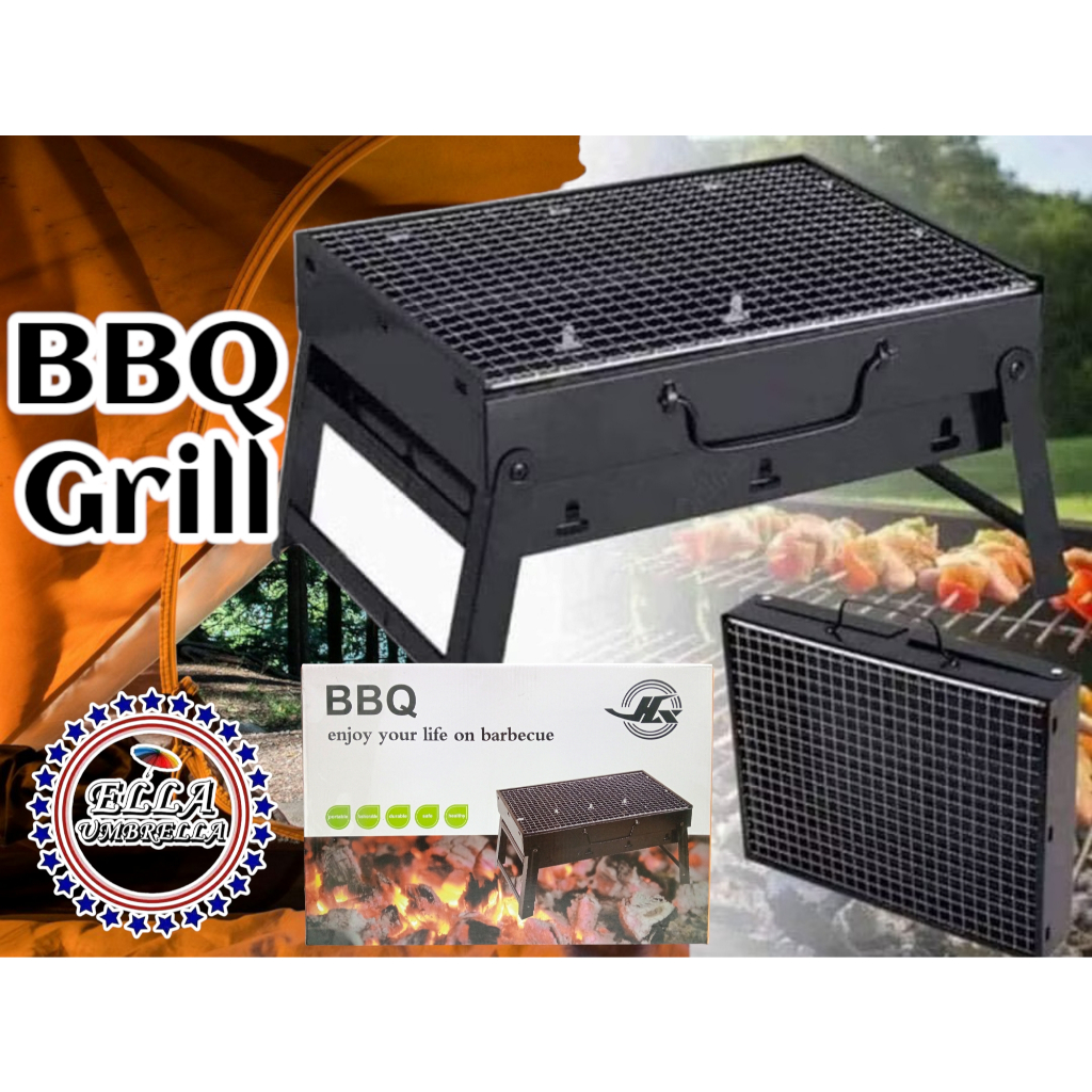 (EllaShop) Stainless Steel Foldable Charcoal BBQ Grill Pits Black ...