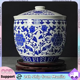 Ceramic rice container rice bucket 10kg rice bucket Blue and White ...