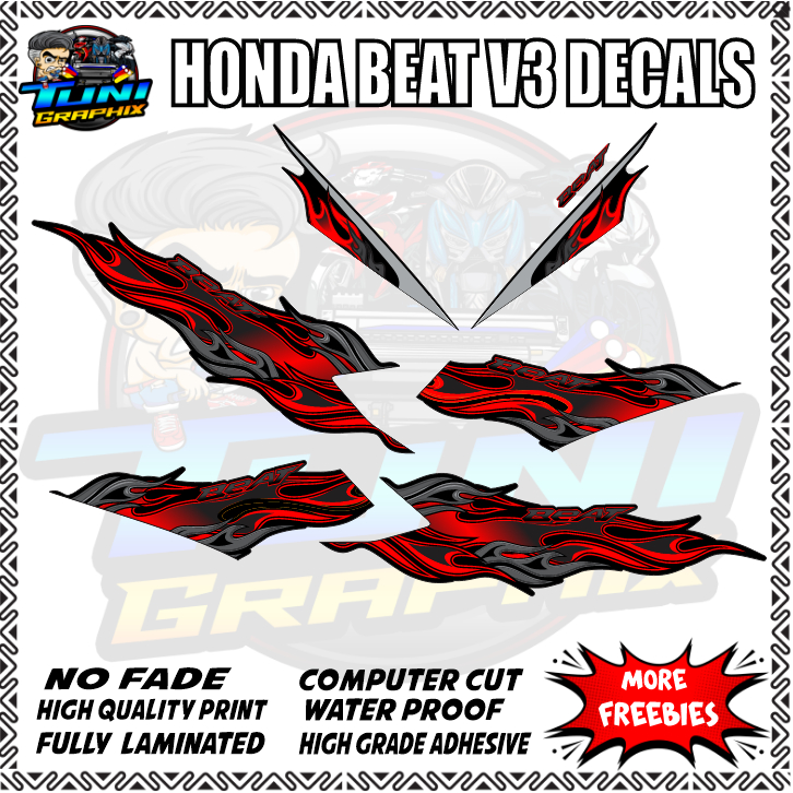 HONDA BEAT 110i V3 Modern Fire Tribal Stock Decals - High Quality Print ...