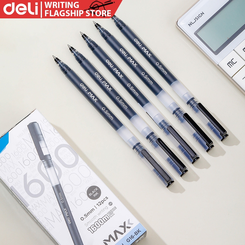Deli Gel Pen 0.5mm Bullet Tip Smooth Writing Gel Pen Black Blue ...