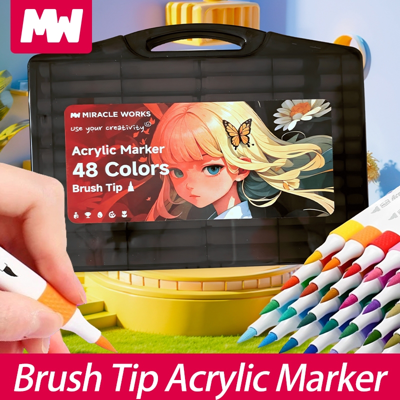MW 12/24/36/48/60 Colors Brush-Tip Acrylic Marker Pen Set Highligher ...
