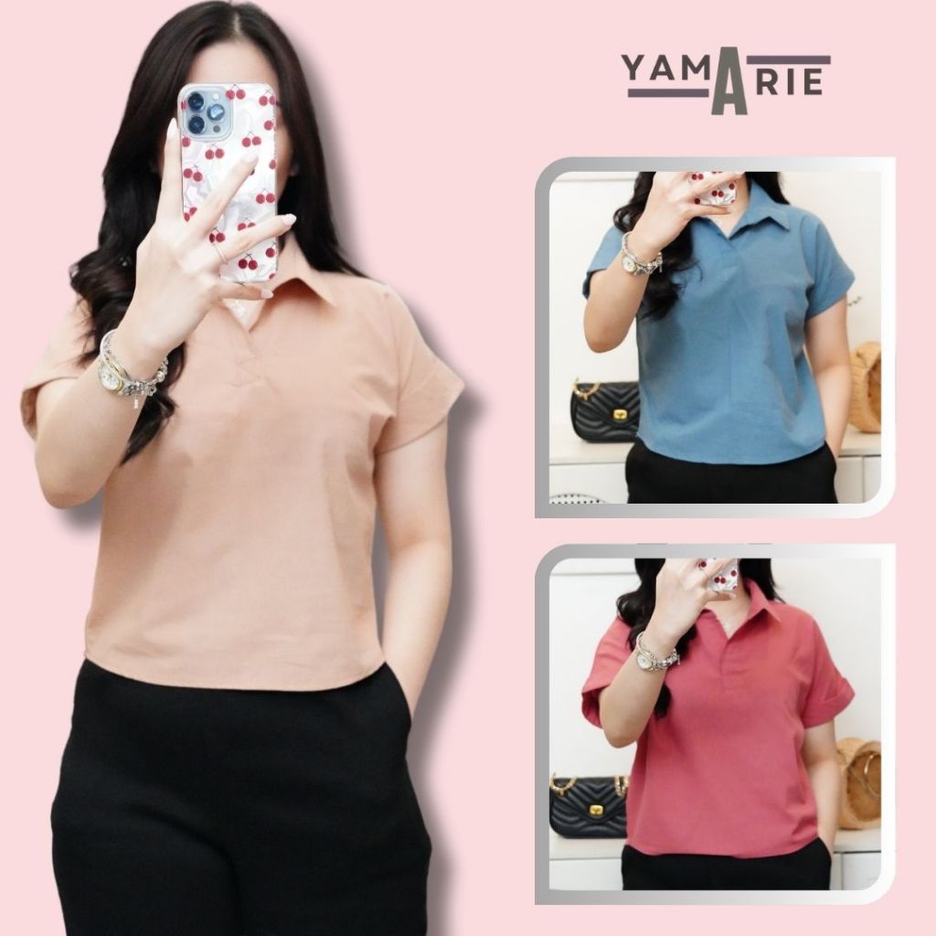 Yamari Basic Casual Collared Linen Polo Top | AUBREY 3 Sizes | Shopee Philippines